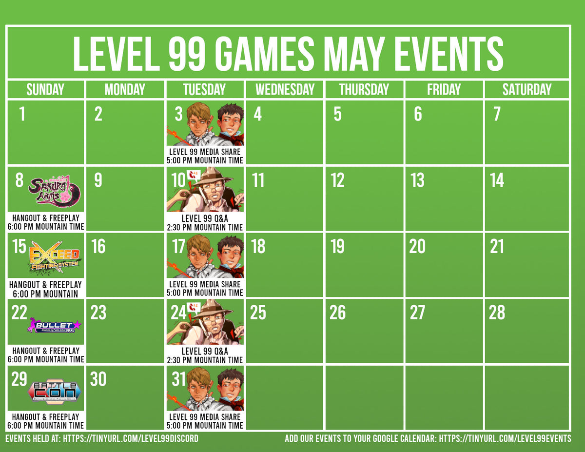 Level 99 Games May Event Calendar – Level 99 Store
